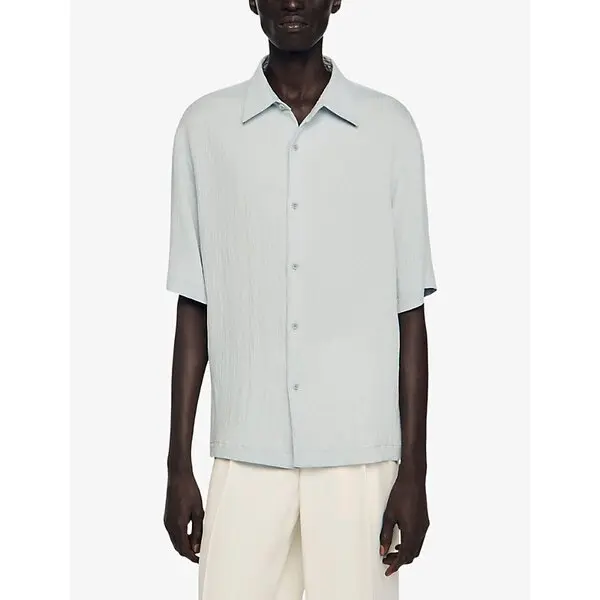 Sandro Pleated Shark-collar Woven Shirt - Sky Blue