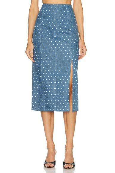 Carolina Herrera High Waisted Midi Skirt With Side Slit - Light Blue