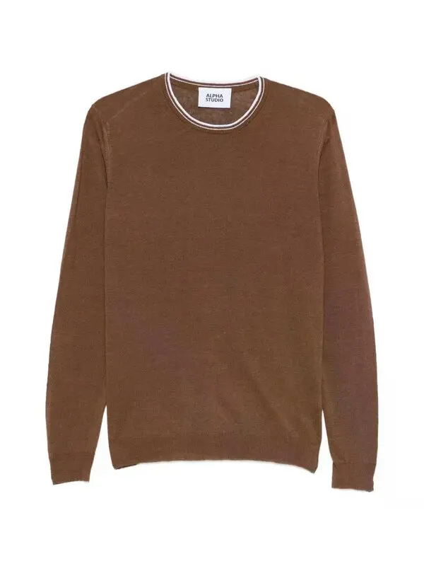 Alpha Studio Fine Knit Crewneck Jumper - Brown