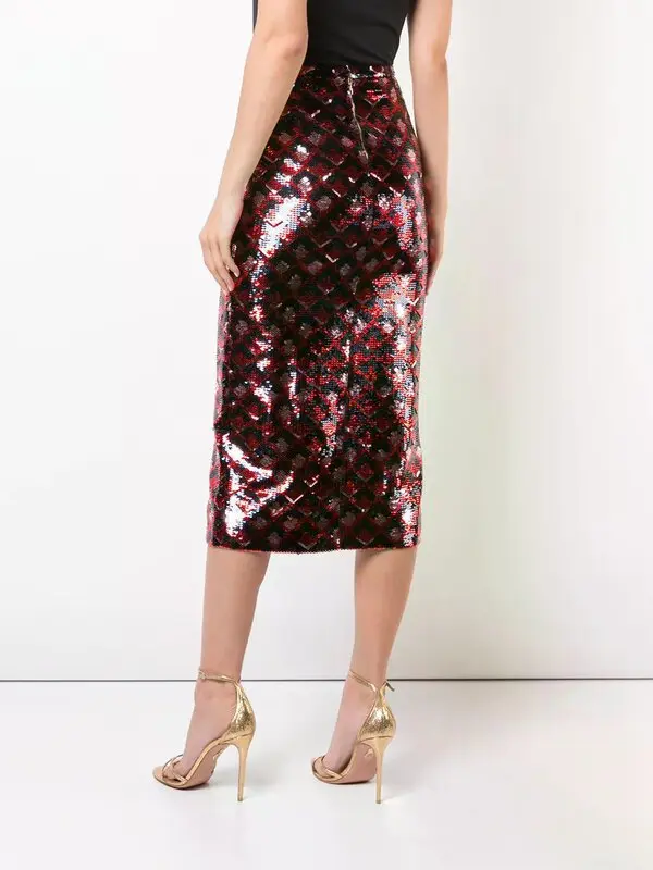 Rochas Sequin Geometric Pattern Midi Skirt