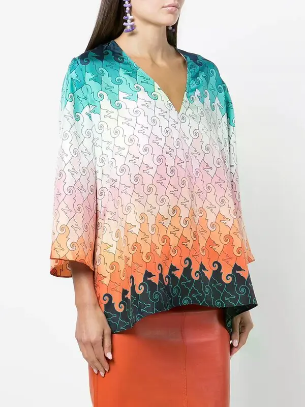 MARY KATRANTZOU Seahorse Print Silk Blouse
