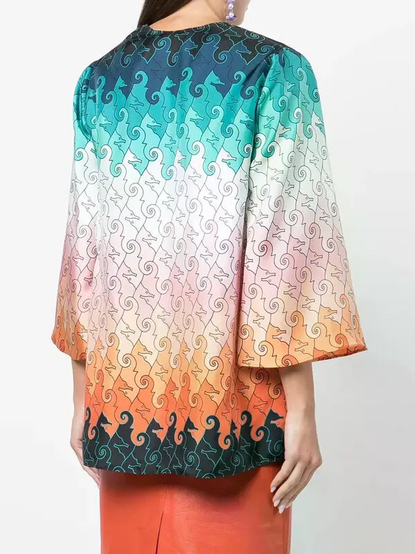 MARY KATRANTZOU Seahorse Print Silk Blouse