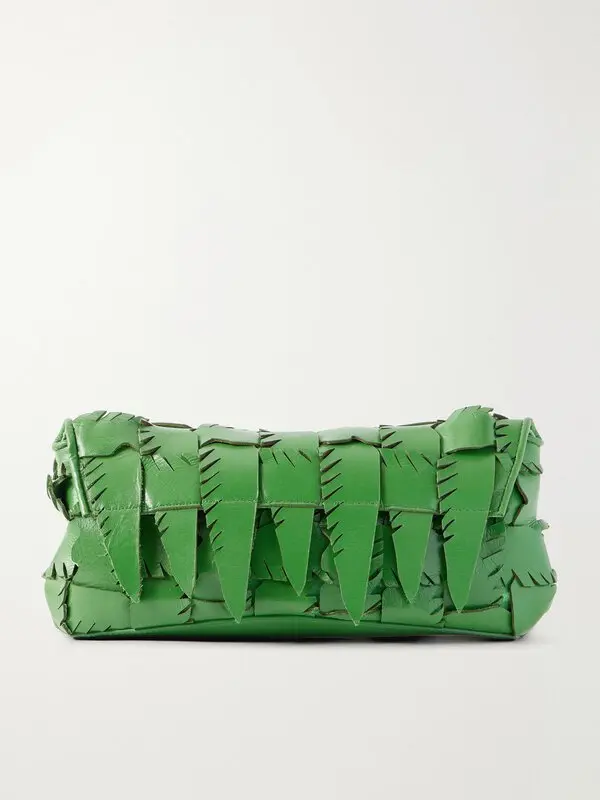 Staud Leaf Woven Leather Clutch - Green