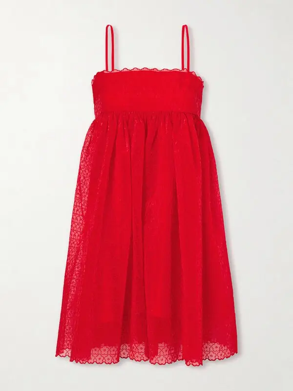 Cecilie Bahnsen Embroidered Tulle Mini Dress - Red
