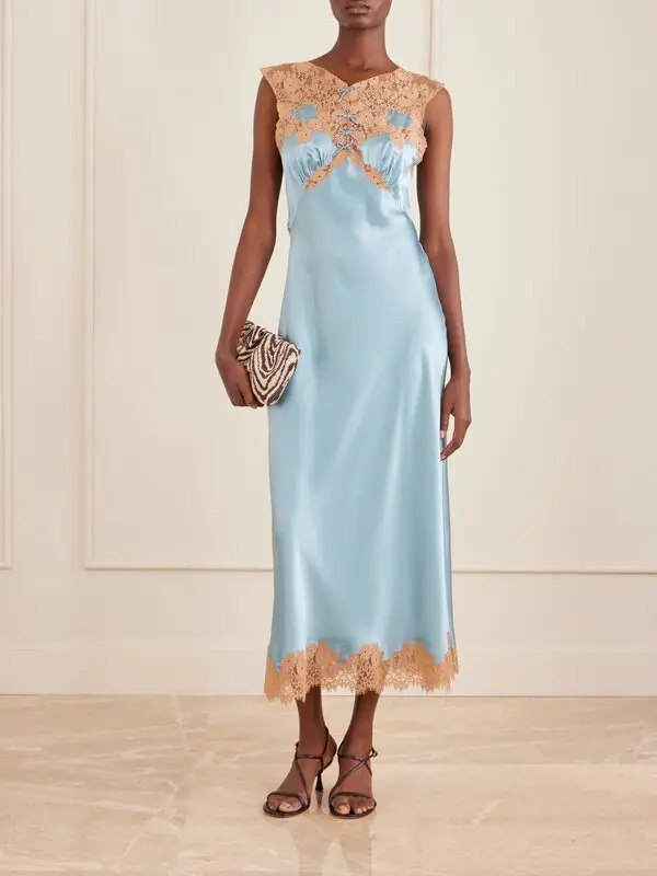 DÔEN Marcelle Lace-trimmed Silk-satin Midi Dress