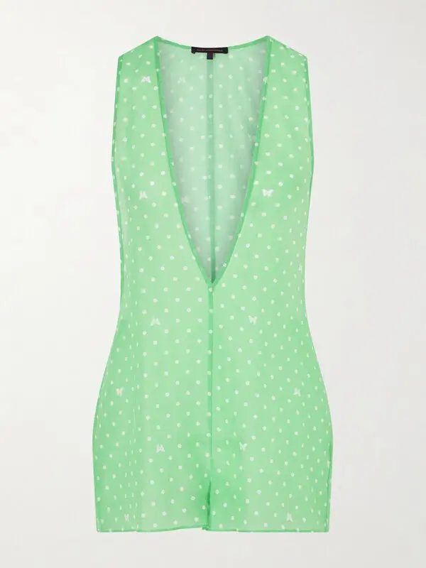 Kiki De Montparnasse Polka-dot Cotton And Silk-blend Romper Cover-up - Green