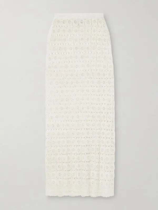 Calle Del Mar Crochet Midi Skirt With Fringe Hem - Neutrals