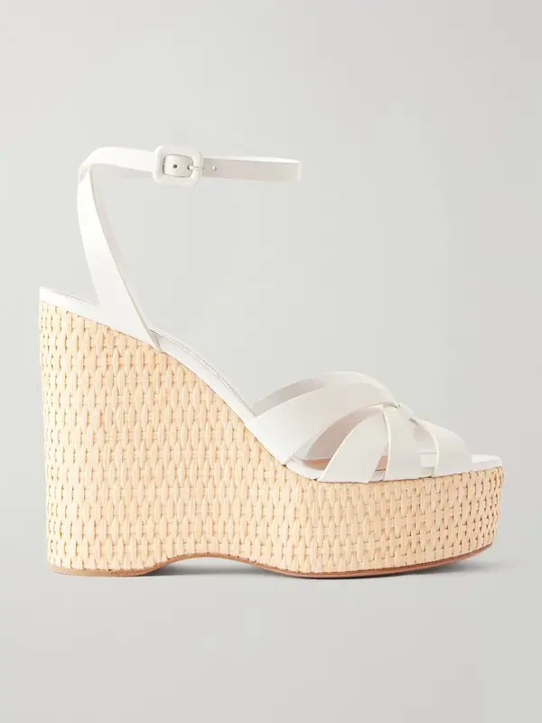 AQUAZZURA Copacabana 130 Leather And Raffia Wedge Sandals