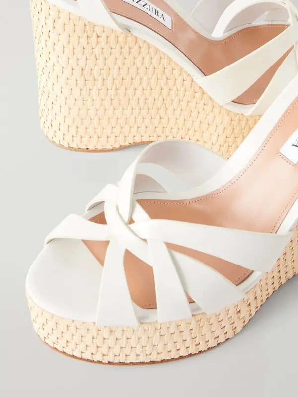 AQUAZZURA Copacabana 130 Leather And Raffia Wedge Sandals
