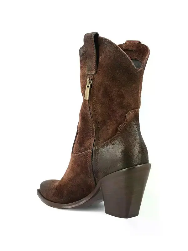 JE T'AIME MILANO|WOMAN Suede Western-style Boots With Pointed Toe And Stacked Block Heel - Brown