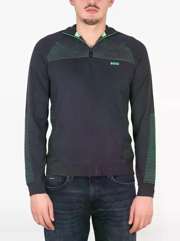 BOSS Striped Zip-neck Sweater
