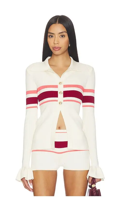 SELF-PORTRAIT Stripe Viscose Knit Button Top