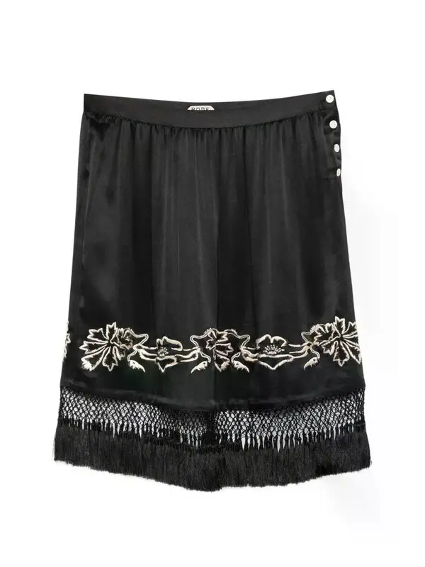 BODE Embroidered Fringed Mini Skirt - Black