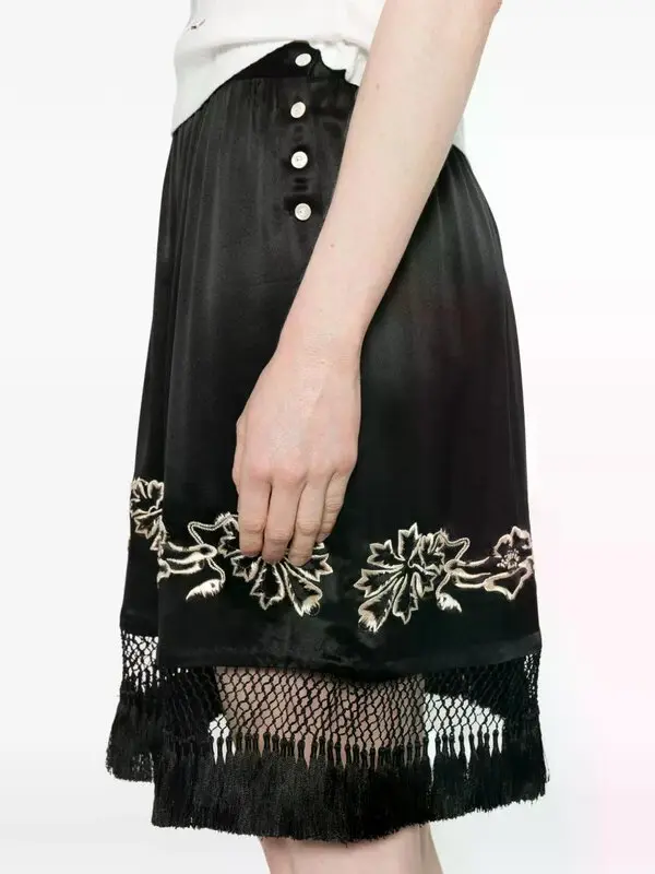 BODE Embroidered Fringed Mini Skirt - Black