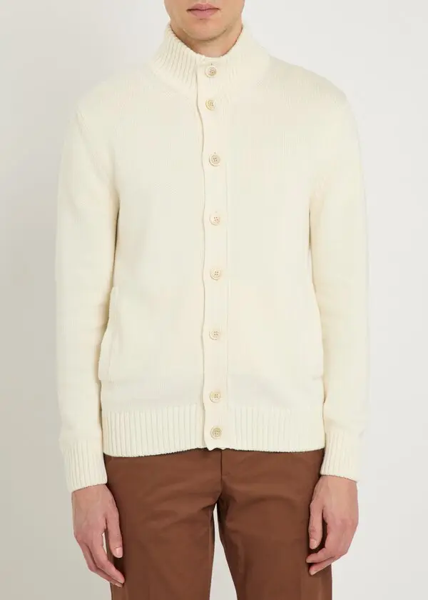 SLOWEAR Ribbed Cotton-knit High Neck Cardigan