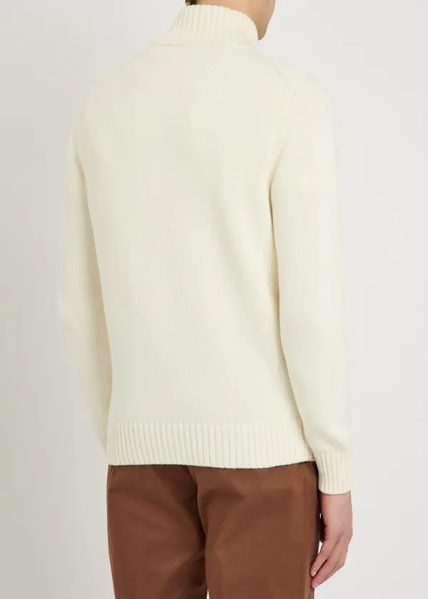 SLOWEAR Ribbed Cotton-knit High Neck Cardigan
