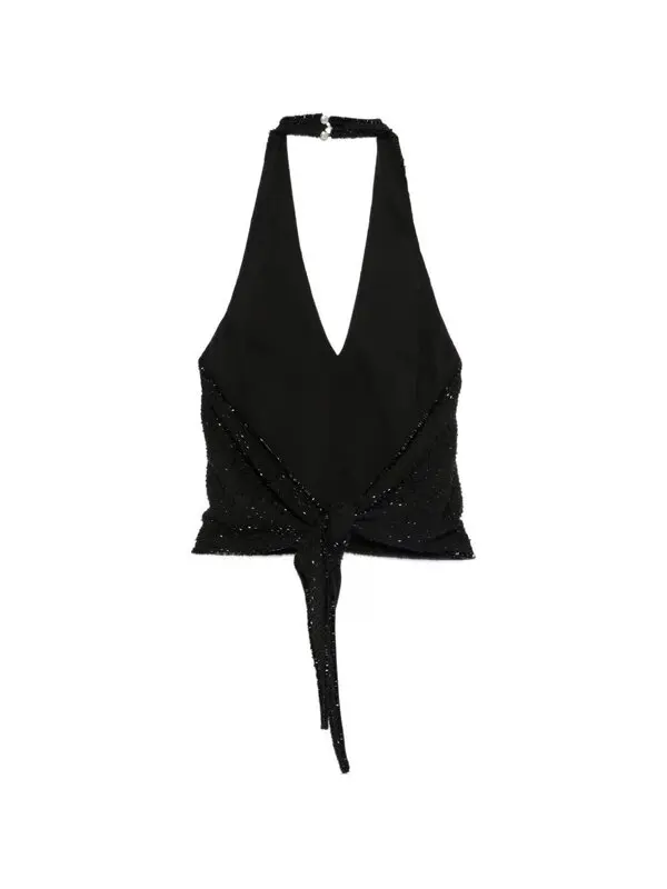 Patrizia Pepe Embellished Halterneck Top - Black