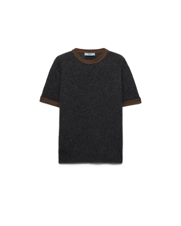 Prada Cashmere Crew-neck Sweater With Raglan Shoulders - Anthracite Gray/tobacco