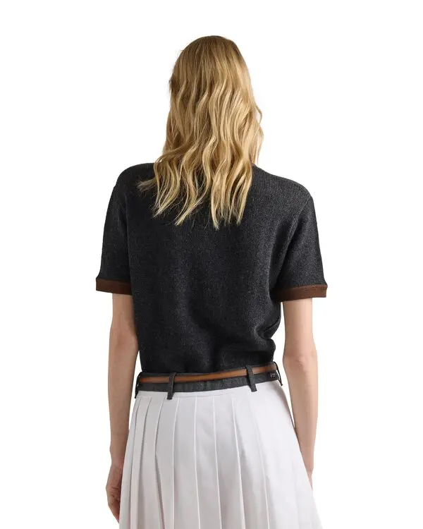 Prada Cashmere Crew-neck Sweater With Raglan Shoulders - Anthracite Gray/tobacco