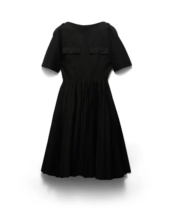 Prada Gabardine Fit & Flare Dress With Boat Neck