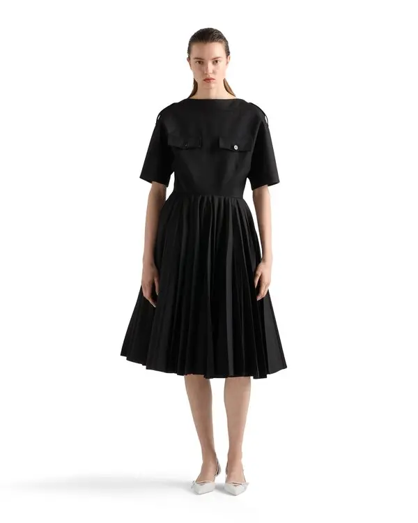 Prada Gabardine Fit & Flare Dress With Boat Neck