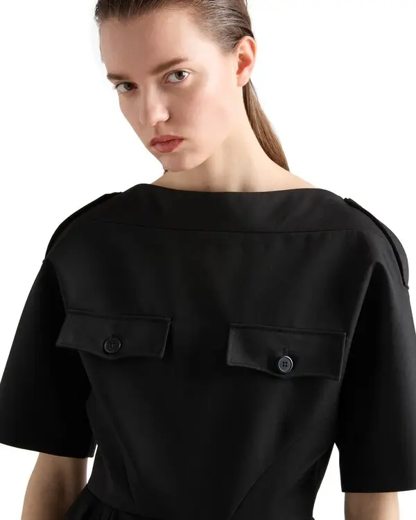 Prada Gabardine Fit & Flare Dress With Boat Neck
