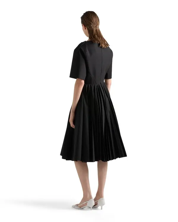 Prada Gabardine Fit & Flare Dress With Boat Neck