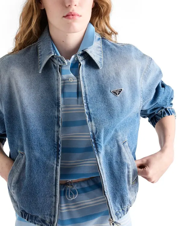 Prada Denim Jacket With Classic Collar And Zipper Closure