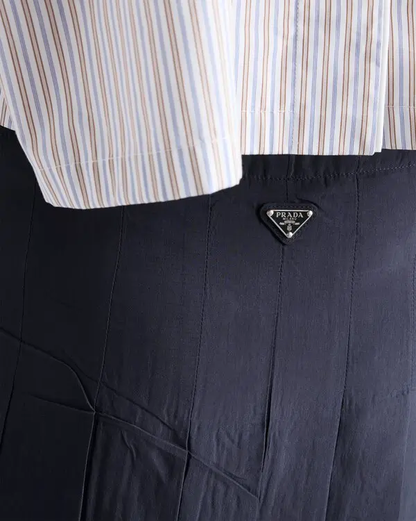 Prada Pleated Silk Midi Skirt With Drawstring Detail - Navy