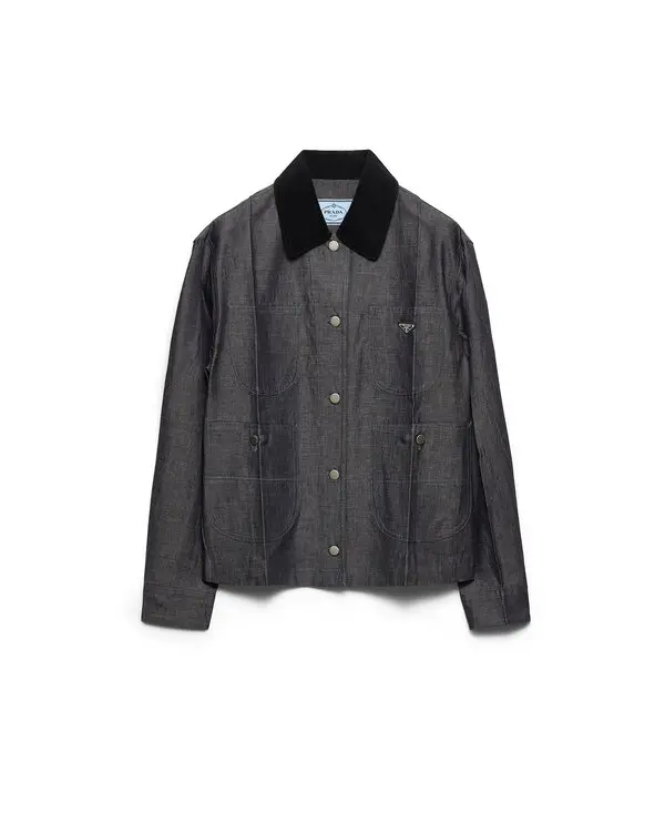 Prada Raw Denim Jacket With Velvet Collar