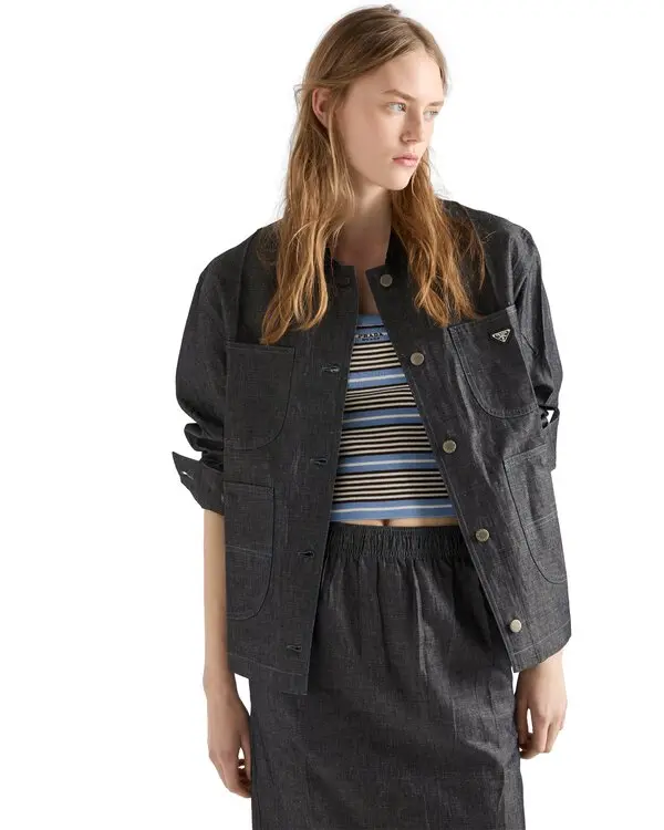 Prada Raw Denim Jacket With Velvet Collar
