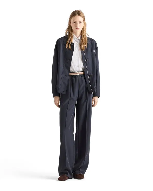 Prada Washed Silk Wide-leg Trousers - Navy