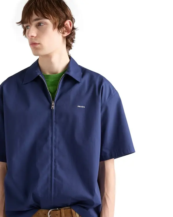 Prada Short-sleeved Technical Cotton Shirt - Bluette
