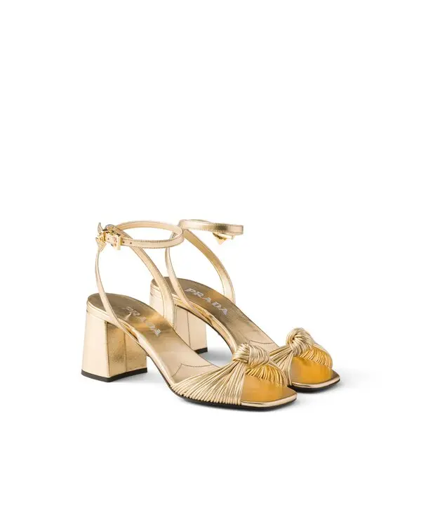 Prada Mordoré Nappa Leather Sandals With Buckled Ankle Strap - Platinum
