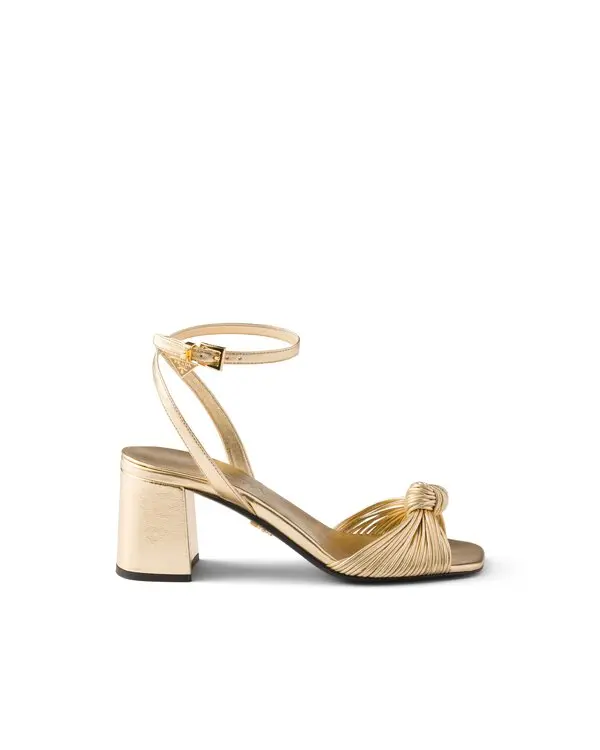 Prada Mordoré Nappa Leather Sandals With Buckled Ankle Strap - Platinum