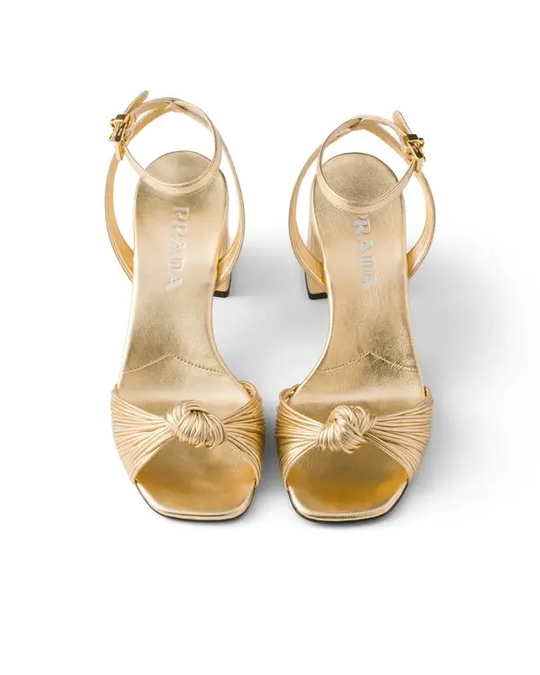 Prada Mordoré Nappa Leather Sandals With Buckled Ankle Strap - Platinum