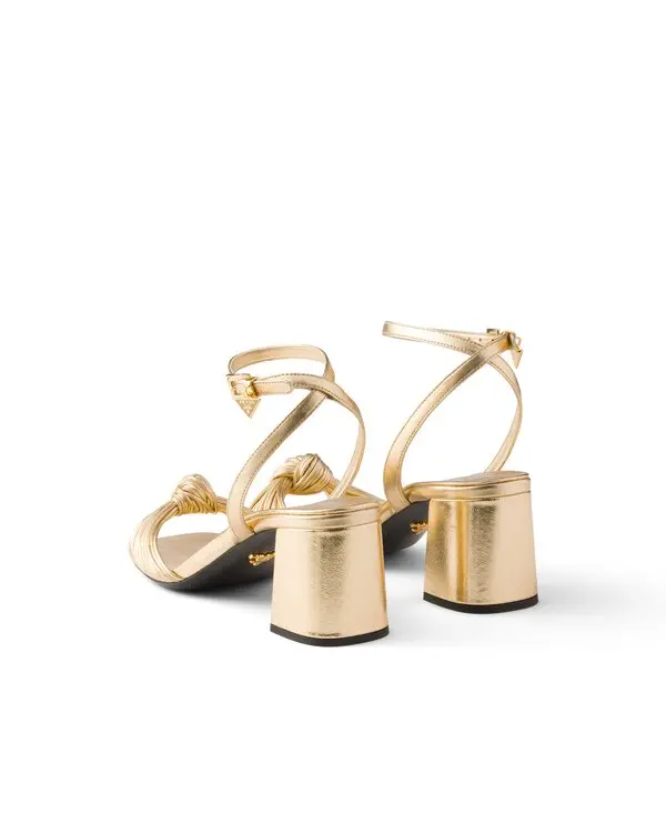 Prada Mordoré Nappa Leather Sandals With Buckled Ankle Strap - Platinum