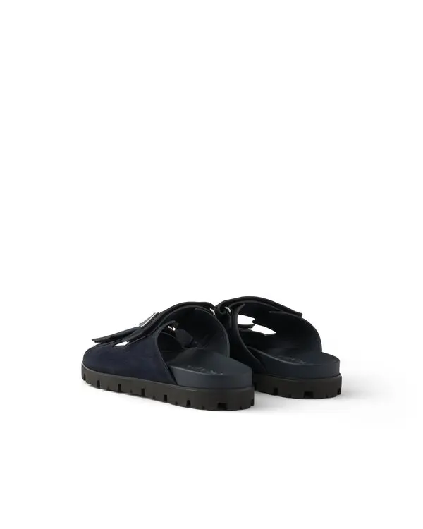 Prada Suede Band Sandals With Enamelled Triangle Logo - Navy