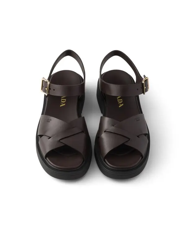 Prada Leather Sandals With Buckle And Embossed Logo