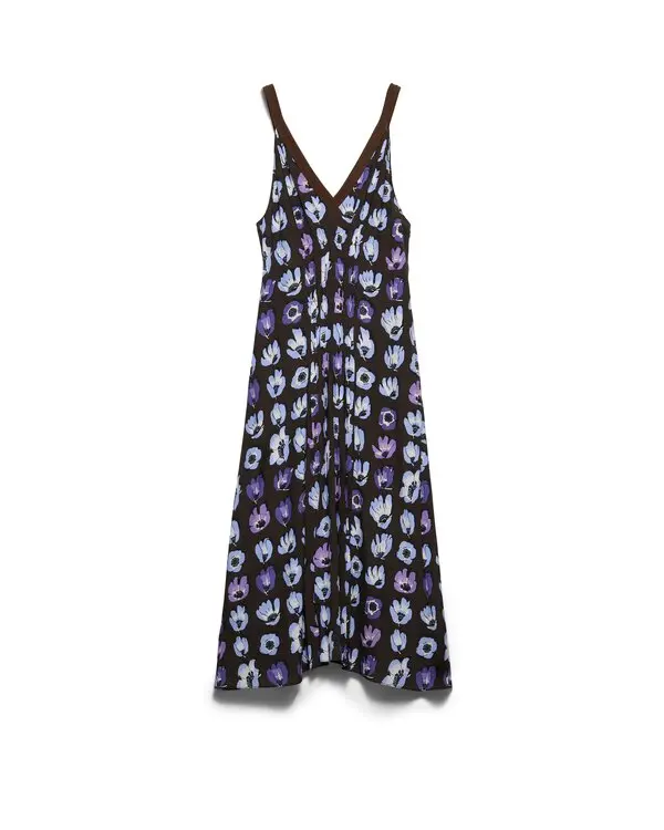 Prada Floral Print Marocain V-neck Sleeveless Dress - Violet