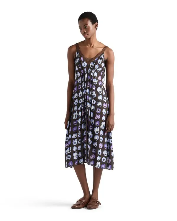 Prada Floral Print Marocain V-neck Sleeveless Dress - Violet