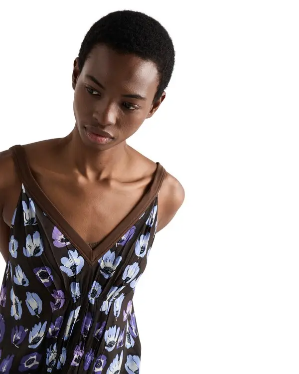 Prada Floral Print Marocain V-neck Sleeveless Dress - Violet