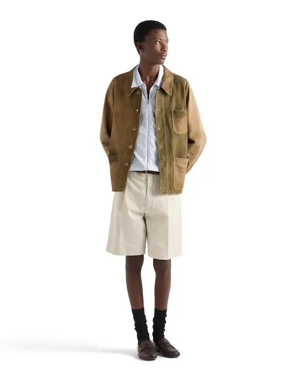 Prada Cotton Bermuda Shorts With Distressed Finish - Limestone