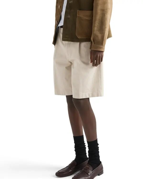 Prada Cotton Bermuda Shorts With Distressed Finish - Limestone