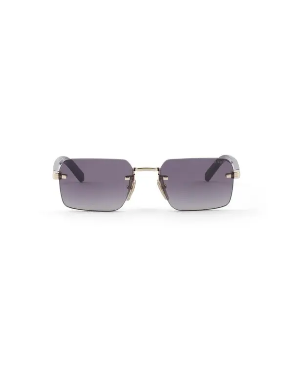 Prada Rectangular Rimless Sunglasses With Iconic Metal Plaque - Iris Lenses