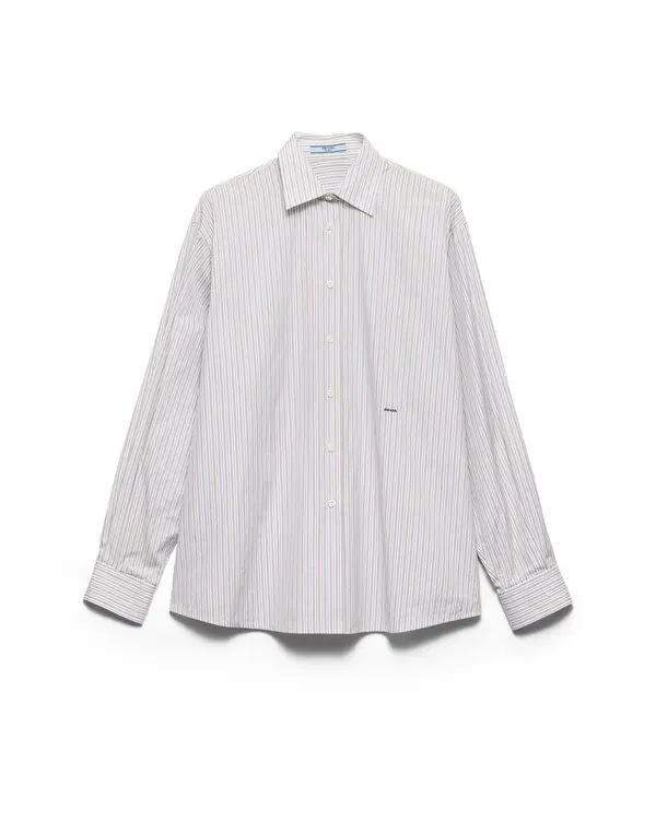 Prada Striped Poplin Shirt With Embroidered Logo