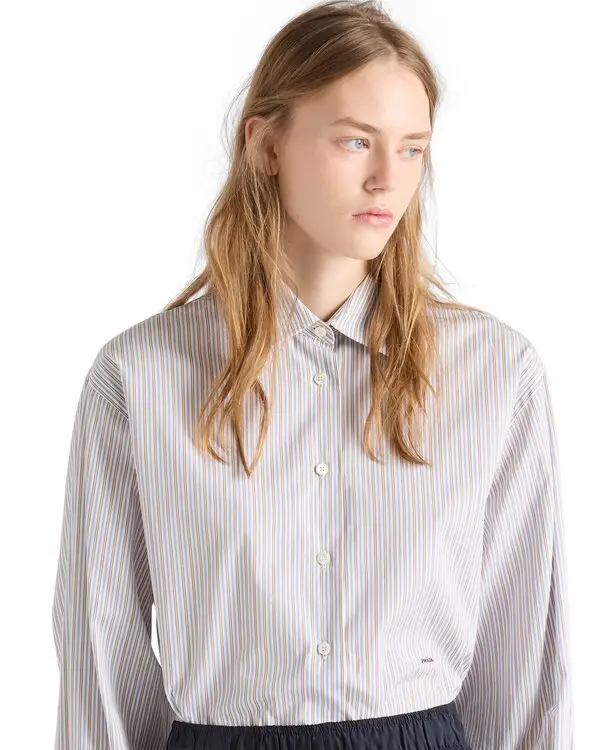 Prada Striped Poplin Shirt With Embroidered Logo