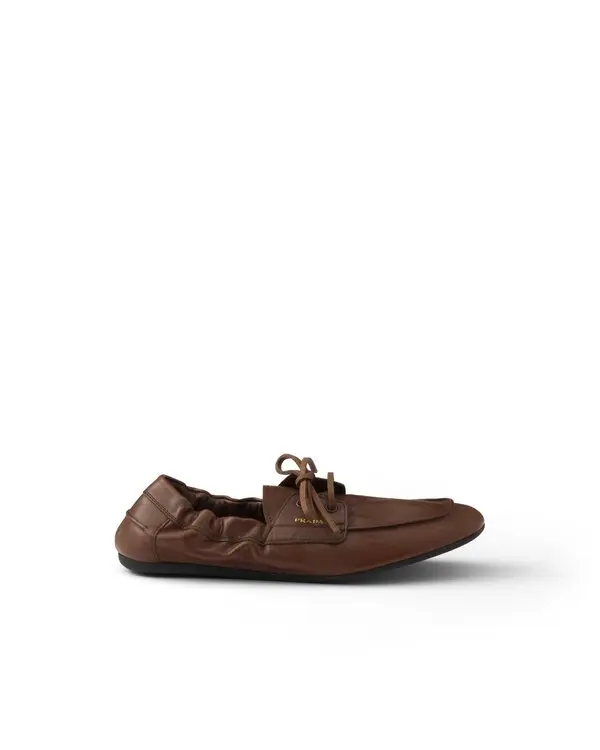 Prada Shuffle Antiqued Leather Boat Shoes - Cognac