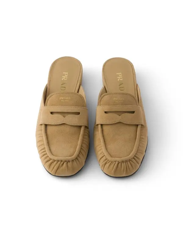 Prada Suede Mules - Ecru
