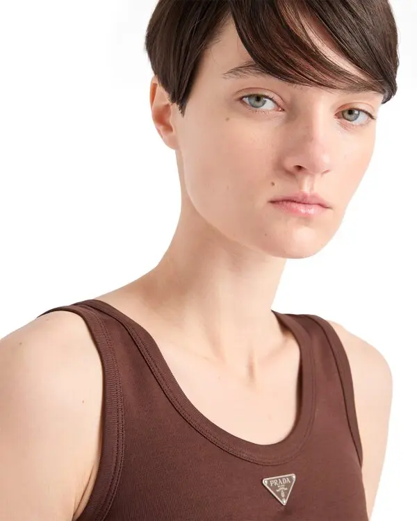 Prada Ribbed Knit Scoop Neck Top - Cocoa Brown